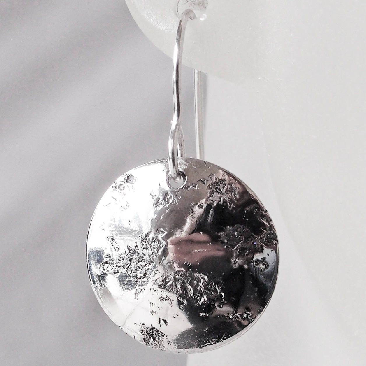 Sterling Silver Disc Earrings Textured Slightly Domed Handmade 0.75 ...